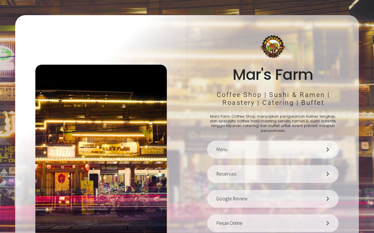 Menu Mars Farm Coffee Shop